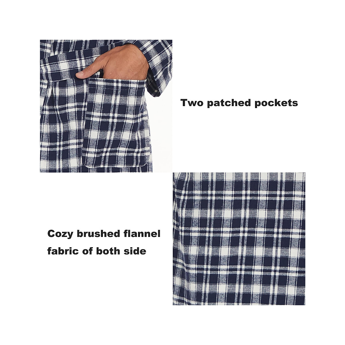 Zerbala Men's Flannel Robe Knee Length Plaid Bathrobe M Navy