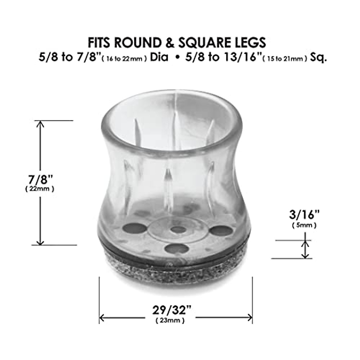 Slipstick GorillaFelt Chair Leg Floor Protectors for Hardwood Floors, Clear Sleeve Felt Pads for Furniture That Stay On, Fits Round & Square Legs, Includes 8 Premium Transparent Chair Socks, CB182