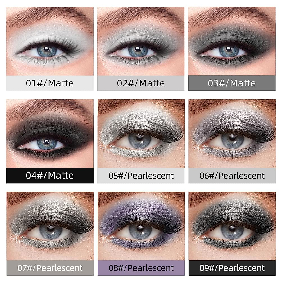 Anglicolor 9 Colors Liquid Glitter Eyeshadow,Black Smokey Gray Silver Cool Toned Matte Shimmer Eye shadow Make Up (9PC Smokey)