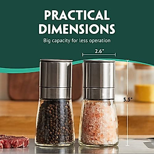 KITEXPERT Pepper Grinder - Chunky Glass Pepper Mill Grinder with Large Capacity - Upgraded Grinding Precision Pepper Grinder Manual - Refill Salt Grinder