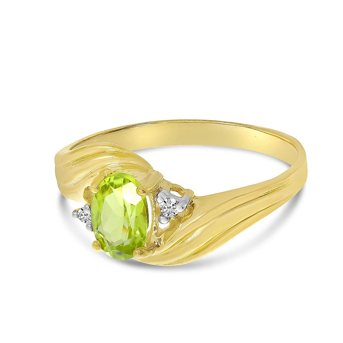 Direct-Jewelry 10k Yellow Gold Oval Peridot And Diamond Ring (Size 7)