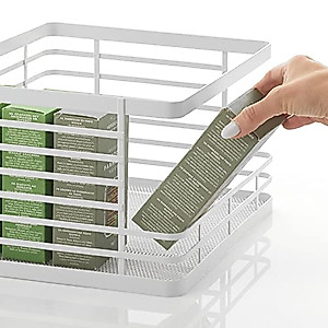 mDesign Large Stackable Metal Wire Food Baskets with Open Front for Kitchen, Pantry, Cabinet, Countertop, Bin for Fruit, Vegetable, and Snack Storage Organizer, Carson Collection, 4 Pack, Matte White