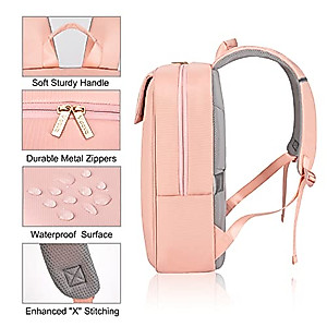 Voova Travel Laptop Backpack for Men Women, Slim Lightweight Backpack Bookbag with Laptop Compartment for Work Business and College, Waterproof Computer Bag Fits 14-15.6 Inch Notebook, Pink