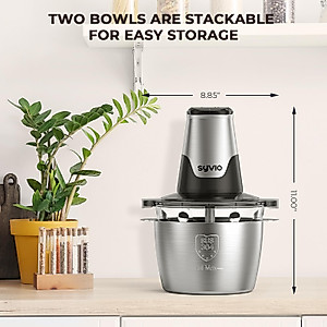 Syvio Food Processors with 2 Bowls, Meat Grinder 4 Bi-Level Blades, Mini Electric Food Chopper 400W, for Baby Food, Meat, Onion, Vegetables, 2 Speed, 8 Cup and 5 Cup