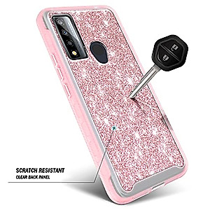 NZND Case for TCL 20 XE with [Built-in Screen Protector], Full-Body Protective Shockproof Rugged Bumper Cover, Impact Resist Durable Phone Case (Glitter Rose Gold)
