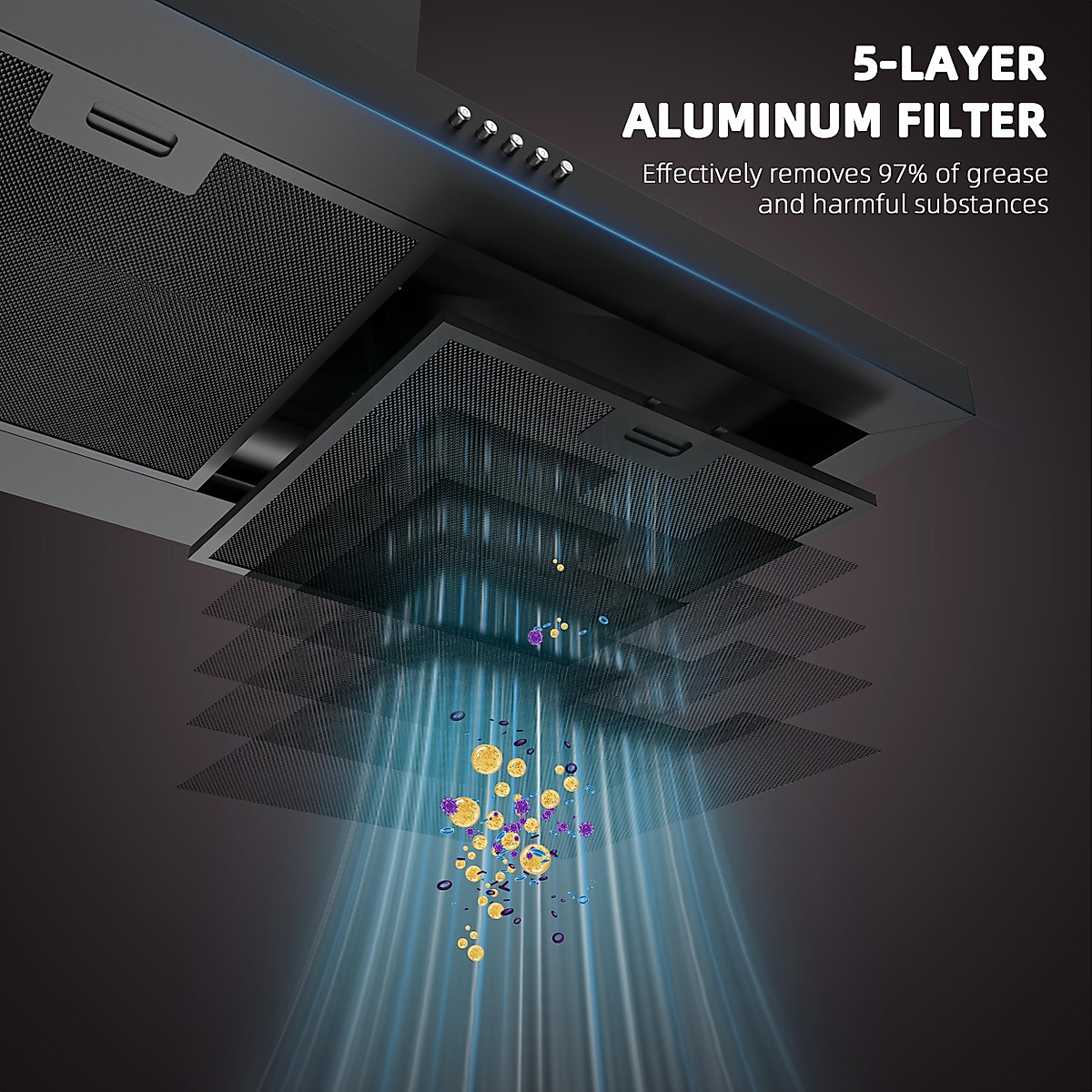 FIREGAS Black Range Hood 30 Inch, Wall Mount Kitchen Hood Ducted/Ductless Convertible, 450 CFM, 3-Speed Exhaust Fan, Stainless Steel Stove Vent for Kitchen with LED Lights, Charcoal Filters