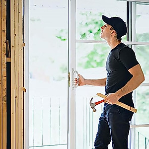 MaxxGeek Sliding Patio Door Handle Set with Zinc Diecast I/E Pulls Only, Offset Thumbturn, Fits 1-5/8" to 1-3/4" Door Thick, 3-15/16" Hole Spacing, Non-Handed, White