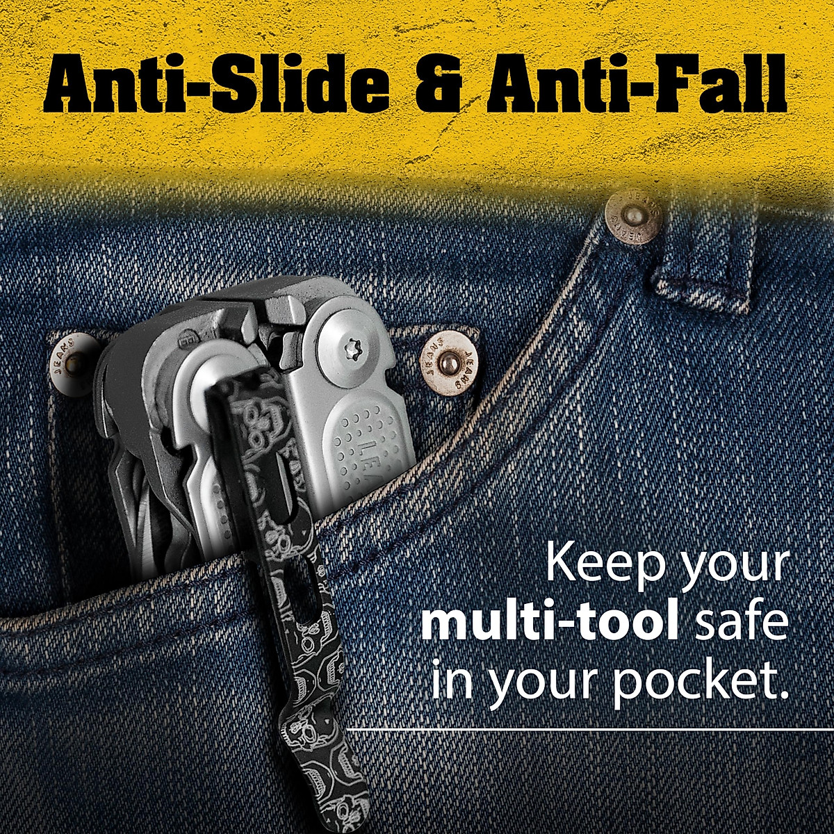 Donk! Titanium Pocket Clip. Made for Leatherman Free (P2, P4, T2 & T4) Curl & Bond. TC4 Titanium. Matte Finish. 2 Screws. 5 Custom Designs. Extra Carry Options - 'Numb Skulls Dark’