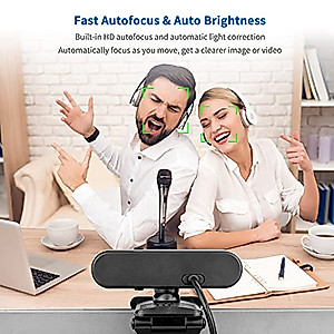NetumScan AutoFocus HD 1080P Webcam with Dual Microphone & Privacy Cover, Business Webcam USB Web Camera with Wide Angle for Desktop or Laptop Streaming/Video Conferencing/Online Learning (60FPS)