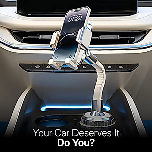 Bestrix Premium Leather Cup Holder Phone Mount for Car, No Shaking, Easy Installation, 360 Rotation, Universal Compatibility with Samsung, Android, iPhone up to 6.7", Automobile Cradle (Off - White)