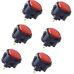 Sanwa 6 pcs OBSF-30 Original Push Button 30mm - for Arcade Jamma Video Game & Arcade Joystick Games Console (Black & Red) S@NWA