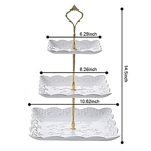 PowerKing 3 Tier Cupcake Stand Cake Stand - Plastic Tiered Serving Tray for Desserts, Candy, and Treats - Perfect for Wedding, Birthday, Tea Party (White,2Pack, Square)