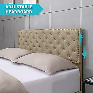 CECER Queen Size Bed Frame with 4 Storage Drawers,Upholstered Queen Size Platform Bed with Adjutable Headboard & Cotton Linen Fabric,Bed Base Frame with Storage Box,Easy Assembly-Beige