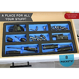 Polar Whale Tool Drawer Organizer Insert Blue and Black Durable Foam Strong Non-Slip Anti-Rattle Bin Holder Tray 20 x 10 Inches 8 Pockets Fits Craftsman Husky Kobalt Milwaukee and Many Others