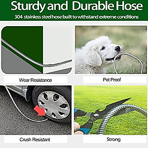 Garden Hose 50ft,304 Stainless Steel Metal Water Hose with Adjustable Nozzle, Lightweight, High Pressure, no kink explosion, no bite (50FT)