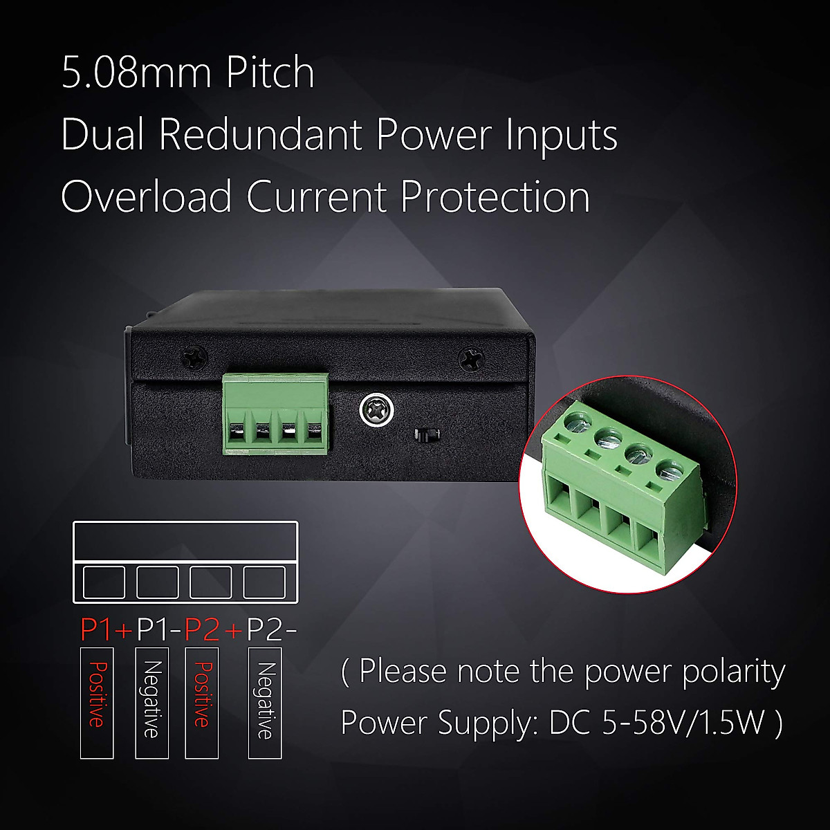 CERRXIAN Industrial 5 Port Ethernet Switch DIN-Rail, 10/100M Network Switch Support IEEE802.3 - Transmission Distance 820.2ft