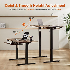 Sweetcrispy Electric Standing Desk Adjustable Height, 48 x 24 inch Stand up Sit Stand Desk with Keyboard Tray, Ergonomic Home Office Rising Table Computer Workstation Gaming Work Desk, Rustic Brown