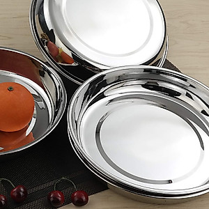 Kekow Stainless Steel Dinner Plate, Large Round Plates, 10-INCH, 4-Pack