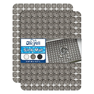 Bligli Sink Mat for Stainless Steel/Ceramic Sinks, 2 Pack 15.7x11.8 inches PVC Sink Protectors for Bottom of Kitchen Sink, Dishes and Glassware drain Mats, Durable and Fast Draining (Clear Grey)