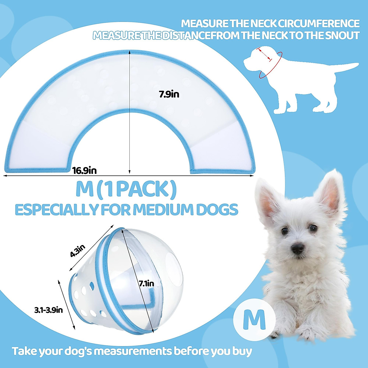 BALAPET Dog Cone Collar,Adjustable Flexible Plastic Cone for Dogs After Surgery,Comfy Pet Recovery Cone for Medium Dogs,Practical Elizabethan Dog Neck Collar for Full Care to Stop Licking Wound