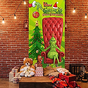 Christmas Door Cover Decorations ,Grinch Christmas Decorations The Grinch Door Cover Green Backdrop Funny Xmas Hanging Banners Merry Christmas Porch Sign for Indoor Outside Front Door Party Supplies