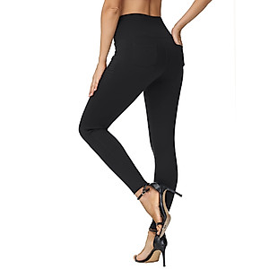 THE GYM PEOPLE Women's Casual Yoga Leggings High Waisted Tummy Control Workout Pants with 4 Pockets(Black, Large)