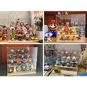 Choowin 5-Tier Clear Acrylic Display Case Display Box Display Stand with Door,Countertop Display Case for Collectible Mini Action Figure,Dustproof Storage Organizer(Black Base,Step)