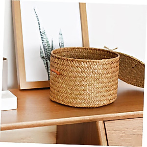NOLITOY Bread Rattan Basket 2pcs Storage Box with Lid Seaweed Decorations To Weave Clamshell Woven Fruit Basket