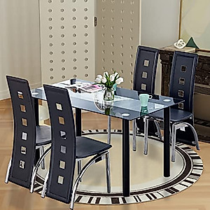 HomVent Dining Table Set for 4, Small Tempered Glass Dining Room Table Set, Kitchen Table and Chairs for Small Spaces, Transparent,White Modern 110cm, Stainless Steel PU Leather (Transparent & Black)