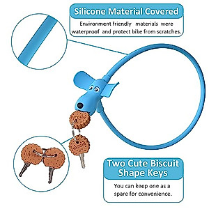 WOOQOTT Bike Cable Lock,Cable Lock with Keys,Silicone Covered Bike Lock Kids Cable Lock Cartoon Lock,2 Feet Lock for Bike,Door,Skateboard,Helmet and More (Blue, Large)