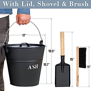 Ash Bucket with Lid and Handle, Galvanized Iron Ash Pail for Fireplace, Fire Pits and Wood Burning Stoves