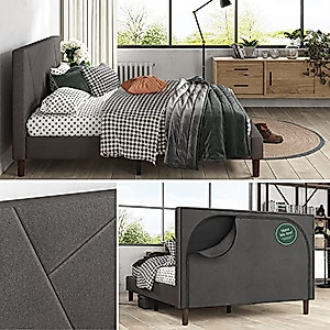 Zinus Judy Upholstered Platform Bed Frame / Mattress Foundation / Wood Slat Support / No Box Spring Needed / Easy Assembly, Queen,Grey