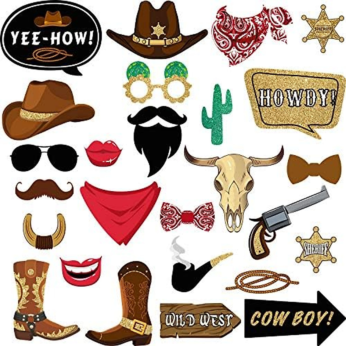 Blulu 26 Pieces West Cowboy Photo Booth Props Kit, Cowgirl Western Party Decorations Selfie Props for Western Cowboy Theme Party Favors Supplies (Cowboy)