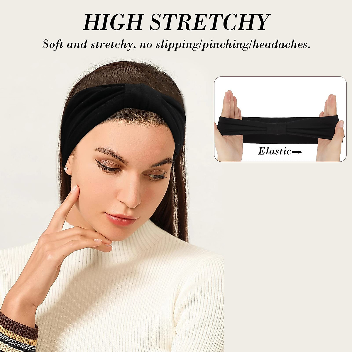 Wecoe 6 Pack Black Wide Elastic Fashion African Headbands for Women's Wigs, Head Wraps, Sports, Running, Workout, Yoga, Halloween Hair Accessories