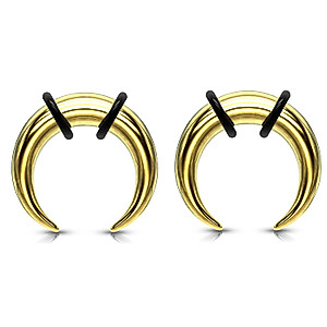 Zaya Body Jewelry Pair Gold Steel 0g 1g 2g 4g 6g 8g 10g 12g 14g Ear Plugs Tunnels Tapers Pinchers Horseshoes Gauges Septum (10g 2.4mm)