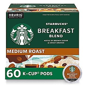 Starbucks K-Cup Coffee Pods—Medium Roast Coffee—Breakfast Blend for Keurig Brewers—100% Arabica—6 boxes (60 pods total)