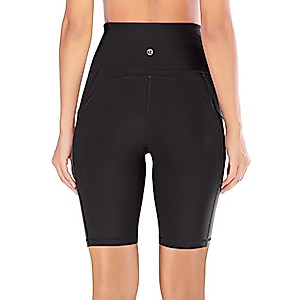 Ewedoos Biker Shorts Women Tummy Control Workout Shorts with 3 Pockets High Waisted Compression Gym Running Yoga Shorts Women Black