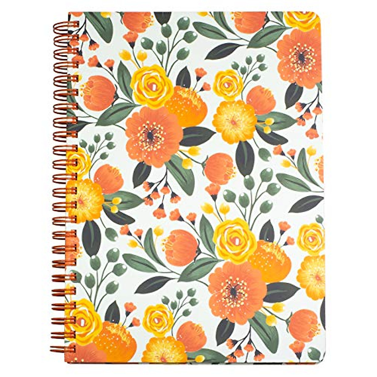Steel Mill & Co Cute Mini Spiral Notebook, 8.25" x 6.25" Journal with Durable Hardcover and 160 Lined Pages, Orange Floral