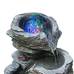 Tabletop Water Fountain-Indoor Fountain-Waterfall Fountain-Desk Fountain-Audible Relaxing Waterfall Sounds from Mini Water Fountain-Inspiring LED Colors from Water Wet Spinning Glass Ball