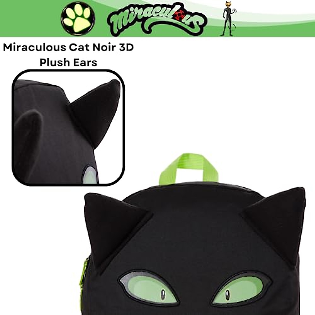 Miraculous Ladybug Cat Noir Backpack for Girls and Boys, 16 inch, Black