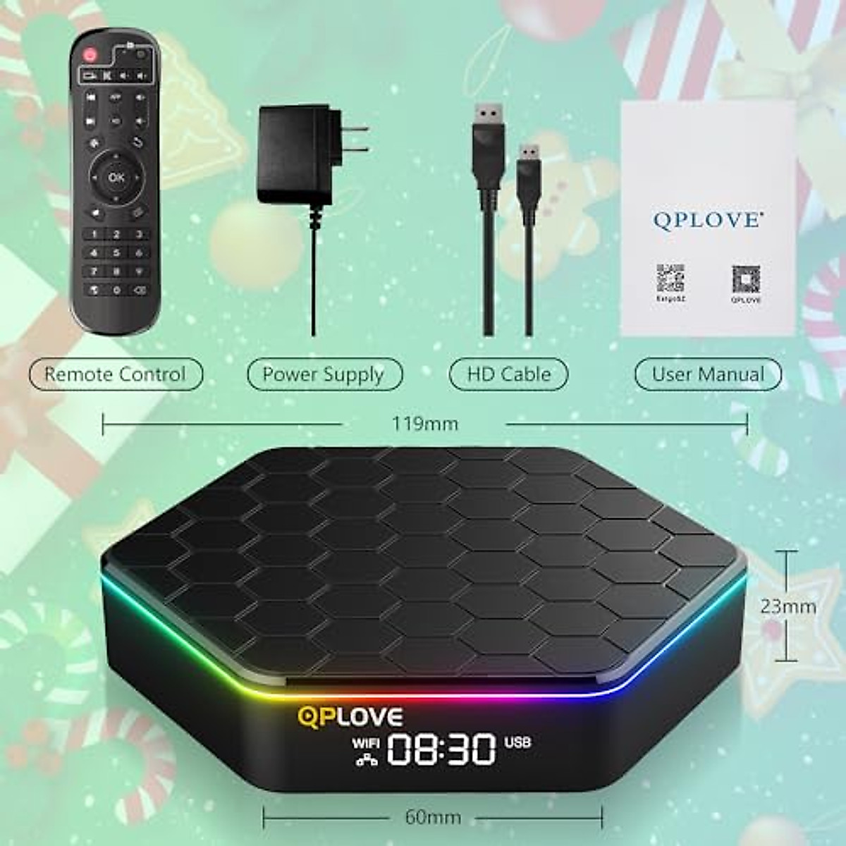 Android TV Box, 4GB RAM 32GB ROM QPLOVE Q18 Boxed TV Android H618 Quad Core Cortex-A53 CPU Mali-G31 GPU 2.4G/5G Dual Band WiFi6 BT5.0 6K 3D HDR10 H265 Smart TV Box