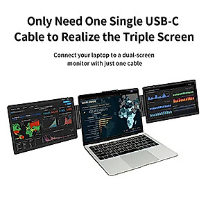 Fairnull Screen Extender for Laptop, 12'' Triple Portable Monitor Extender Workstation for 13-16" Laptop, FHD 1920 * 1080P IPS Dual Display Connection by only 1 USB C Cable for Mac/Windows