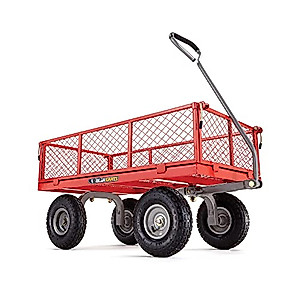 Gorilla Carts 800 Pound Capacity Heavy Duty Steel Mesh Versatile Utility Wagon Cart with Easy Grip Handle for Outdoor Hauling, Red