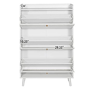 Mcltopz Shoe Cabinet with 3 Flip Drawers and Baffle, Modern Free-Standing Shoe Rack Narrow Shoe Storage Cabinet Wooden Shoe Rack Storage Cabinet for Entryway Hallway Doorway Small Space (White)