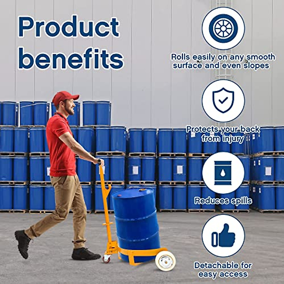 Hanaive 55 Gallon Drum Dolly Barrel Wheels Heavy Duty Drum Cart Dolly 55 Gallon Drum Caddy Barrel Dolly for Workshops, Factories, Warehouses