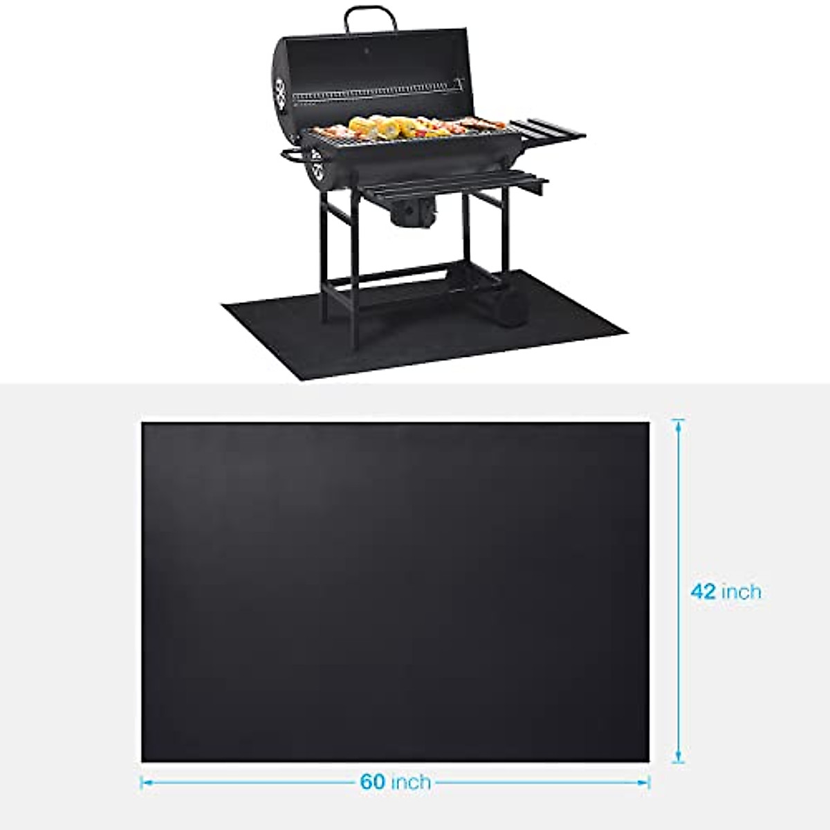 Cvtayn Large Under Grill Mat 60 ×42 Inch for Outdoor Charcoal, Smokers, Gas Grills, Deck and Patio Protective Mats, Fireproof Grill Pads, Indoor Fireplace Mat Prevents Ember Damage Wood Floor