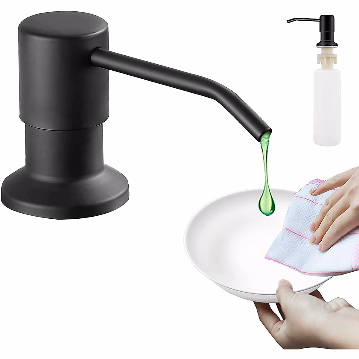 Built in Sink Soap Dispenser, Lotion Dispenser for Kitchen Sink Matte Black Refill from The Top Bar Sink Soap Dispenser with 12OZ Bottle