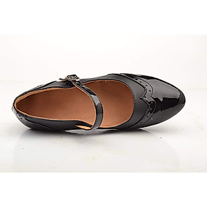 TDA Women's Comfort Low Heels Black PU Leather Mary Janes Latin Modern Dance Shoes 8 US