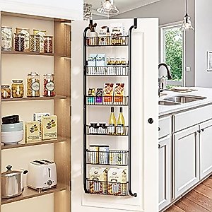 NETEL 6-Tier Over the Door Pantry Organizer, Heavy Metal Line Basket and Frame, 2 Large Baskets and 4 Small Baskets, Suspension Storage Racks, Suitable for Kitchen, Bathroom, Room, Locker