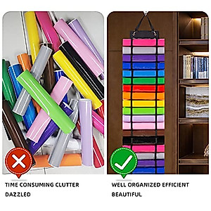 AGX Bravo Vinyl Roll Holder with 48 Compartments - Clear Vinyl Storage Organizer Wall Mount/Over The Door, Hanging Craft Vinyl Storage Rack with Door Hooks and Strap (Black)